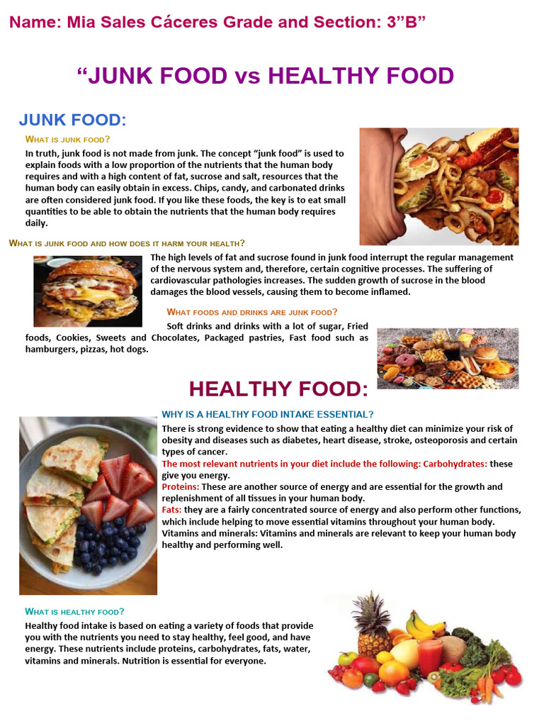 Junk Food VS Healthy Food | PDF | Foods | Healthy Diet