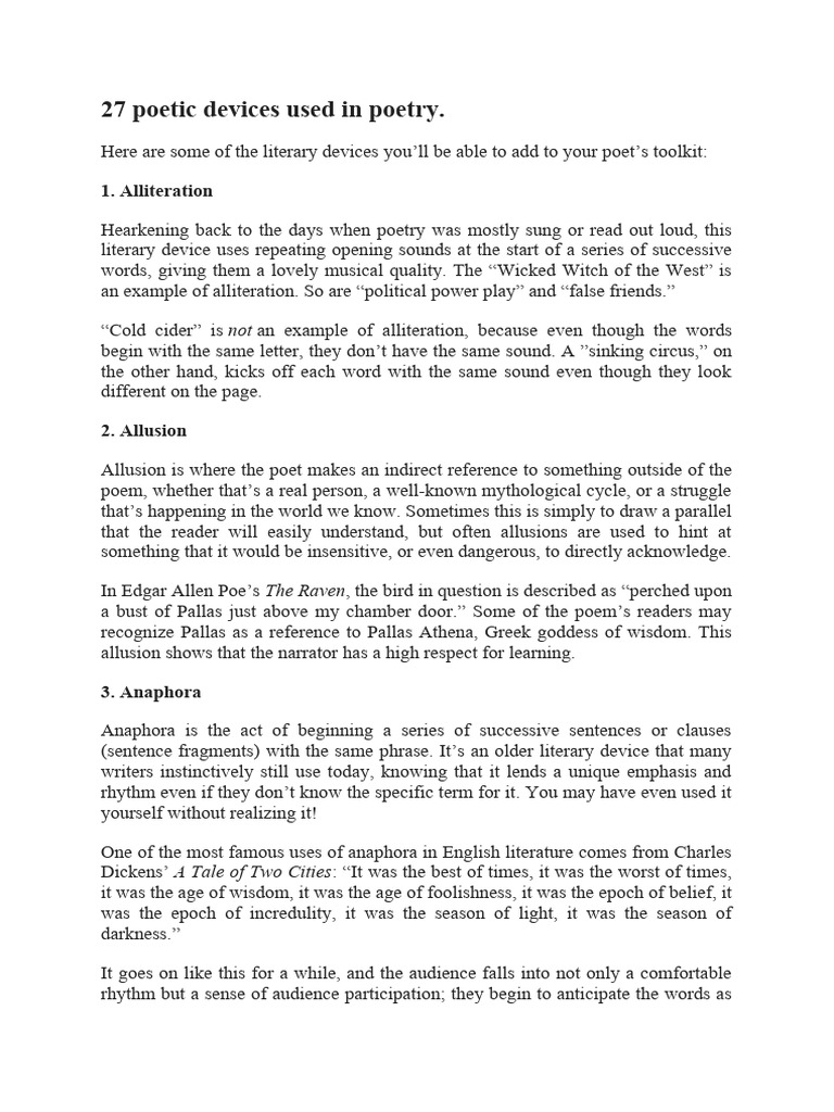 27 Poetic Devices | PDF | Poetry | Metre (Poetry)