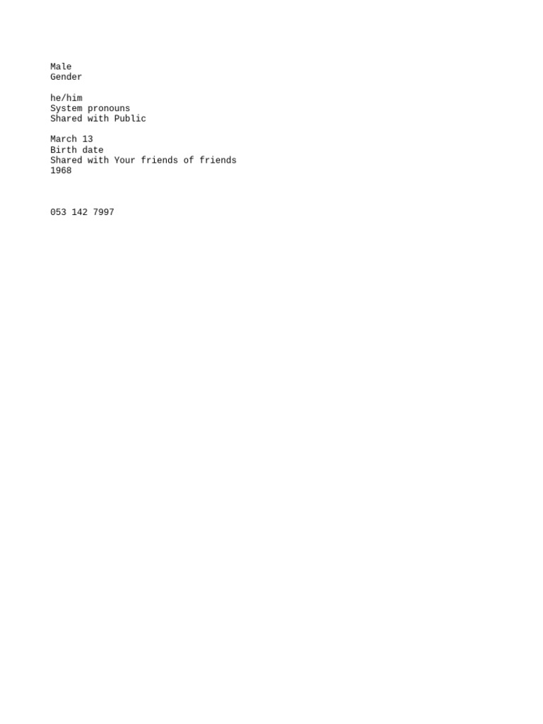 Male Gender He/him System Pronouns Shared With Public March 13 Birth ...