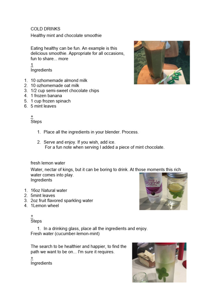 Healthy Cold Drink Recipes Guide | PDF | Drink | Teaspoon