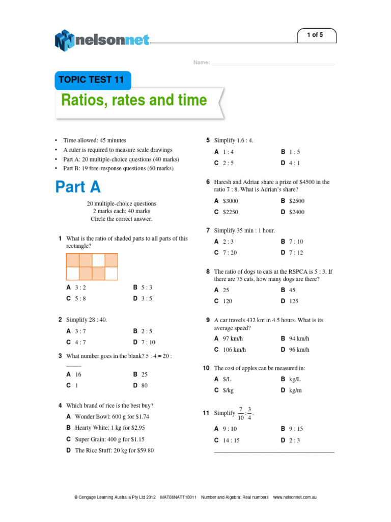C11 - Rates, Ratios & Time (Revision Sheet) | PDF | Speed | Area
