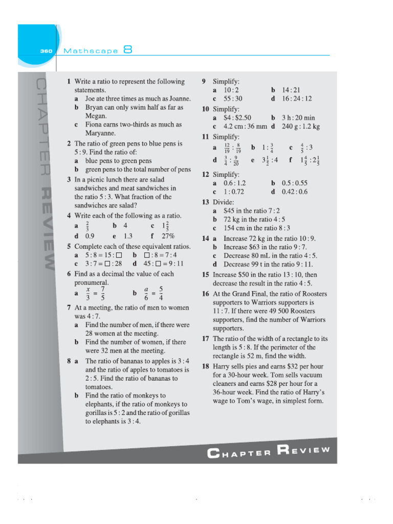 Year 8 Ratios and Rates Revision - Mathscape | PDF