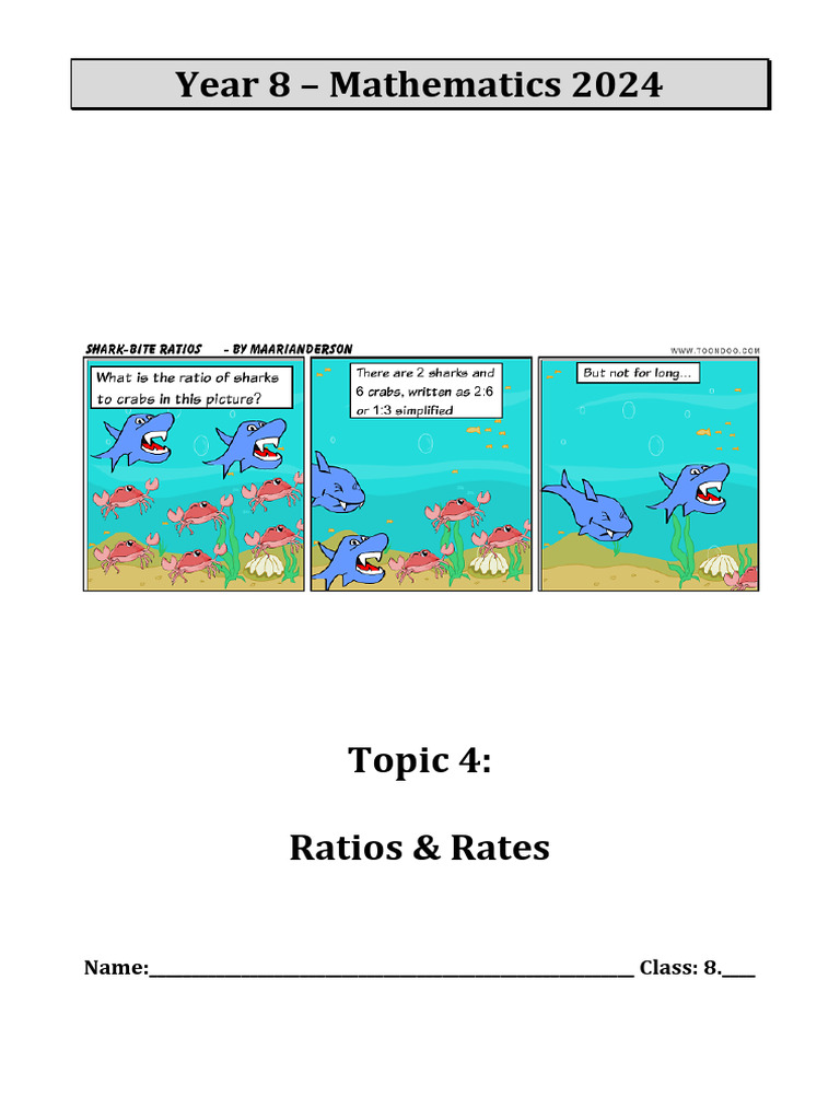 2024 Year 8 Booklet Topic 4 - Ratios and Rates | PDF | Ratio | Speed