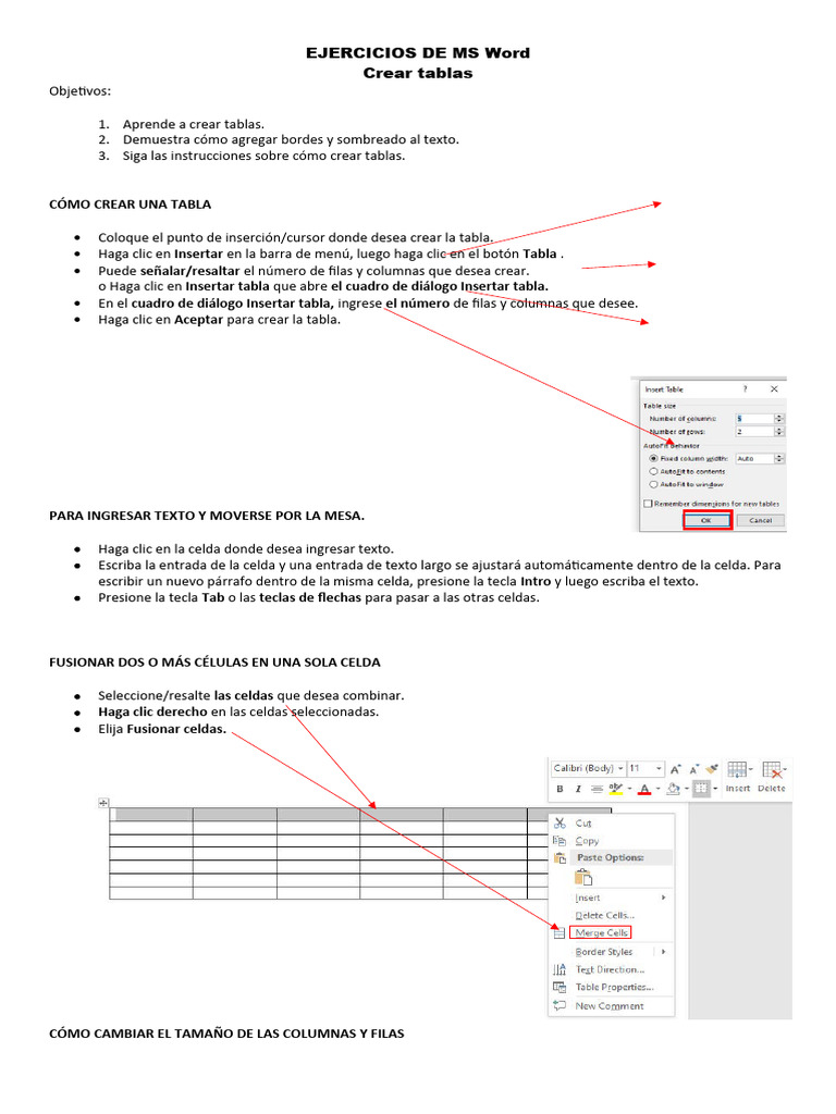 Ejercicios de Ms Word Creación de Tablas: Cómo Crear Tablas | PDF ...