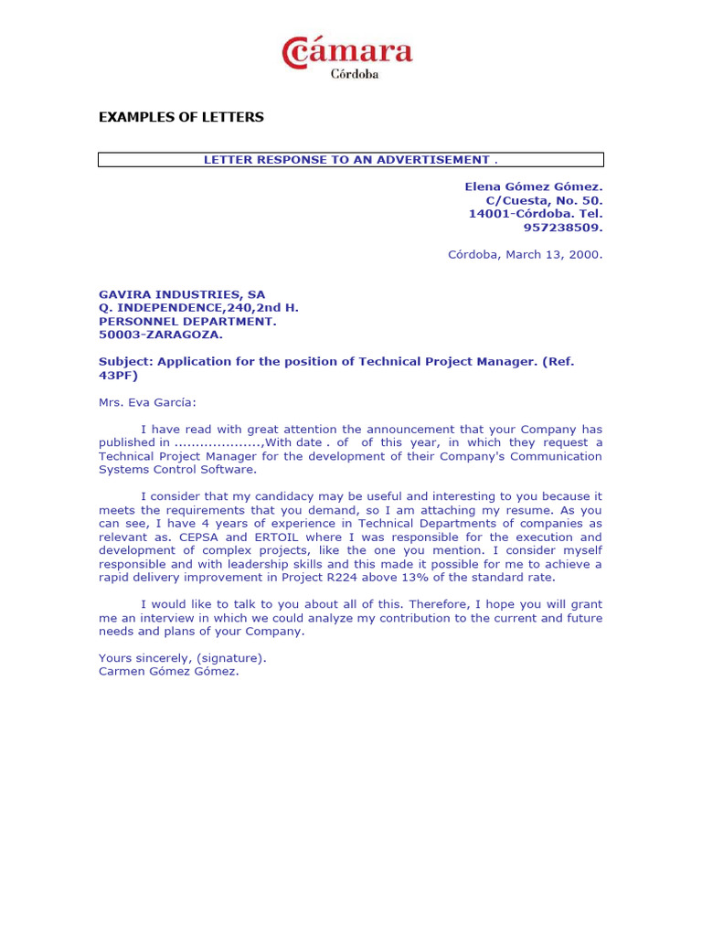 Examples of Letters | PDF