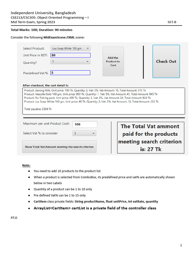 2023 Summer - CSE213 Midterm Exam QP, SET-B | PDF | Computer Engineering | Object Oriented ...