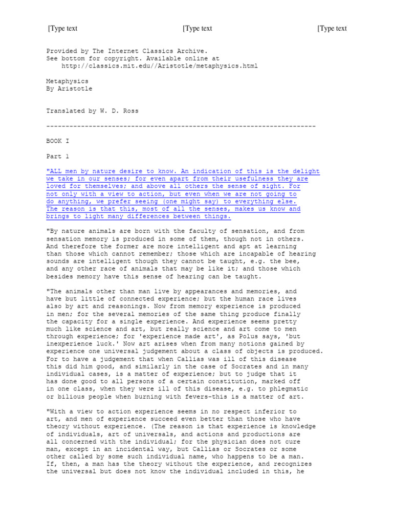 Aristotle Metaphysics | PDF | Substance Theory | Experience