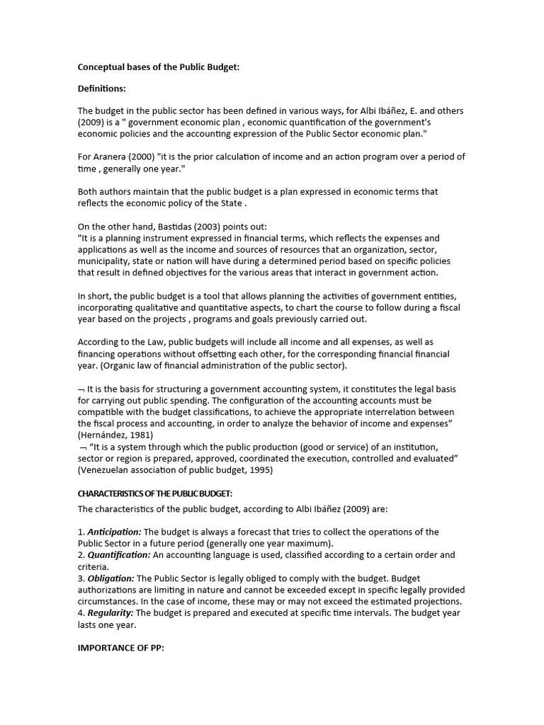 Conceptual Bases of The Public Budget Good | PDF | Expense | Budget