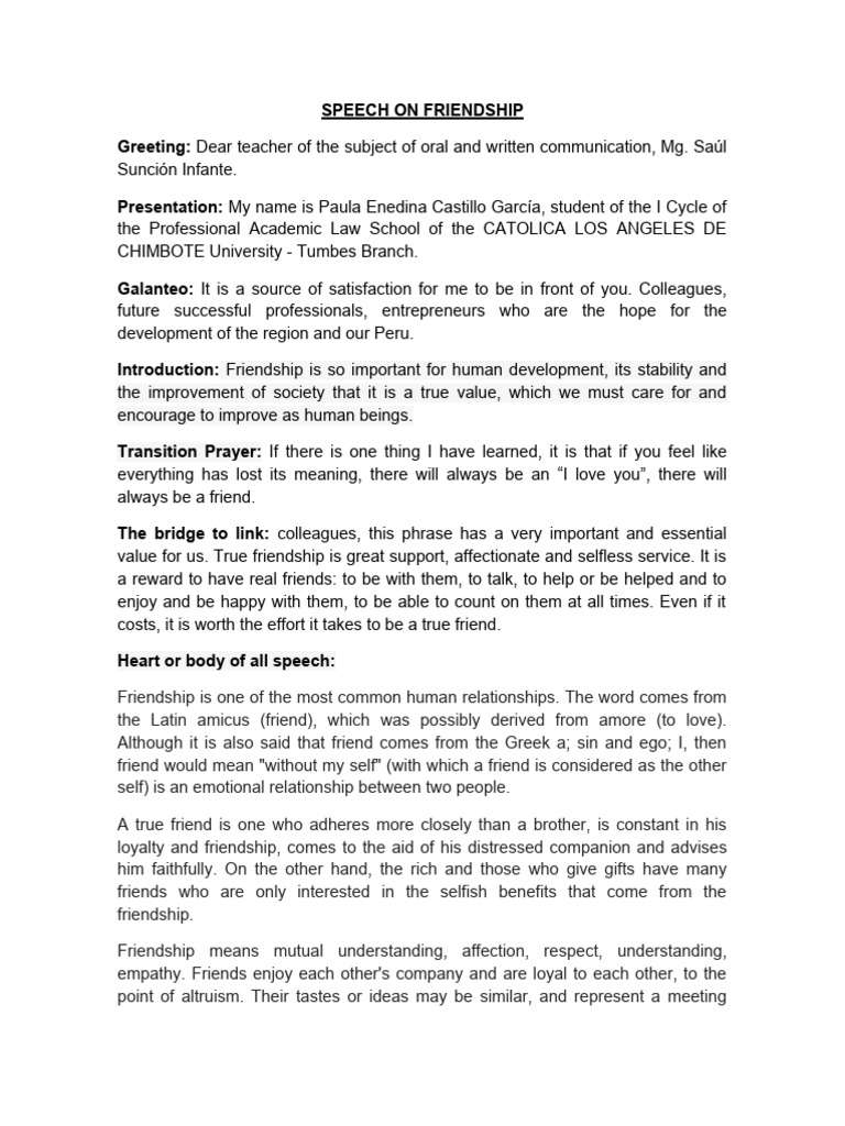 Speech About Friendship | PDF | Friendship | Experience
