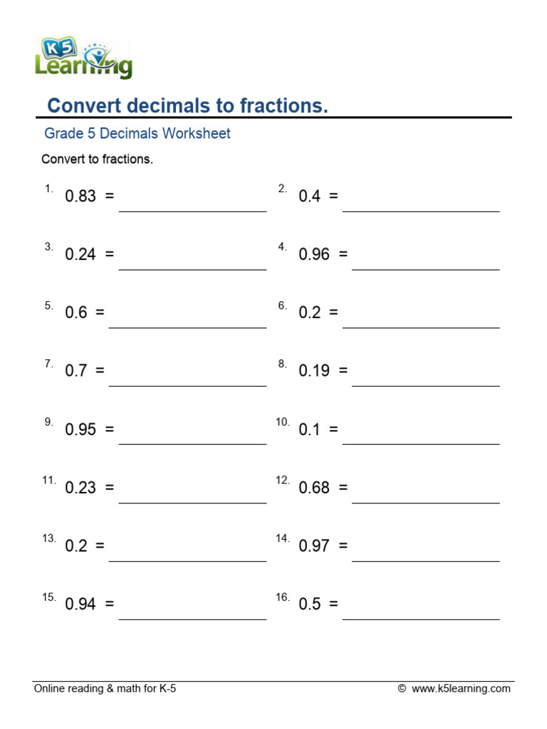 Convert Decimals to Fractions Worksheet | PDF | Teaching Methods ...