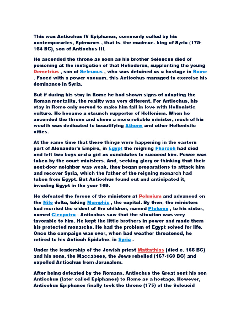 Antiochus IV Epiphanes Biography | PDF | Book Of Daniel | Hellenistic ...