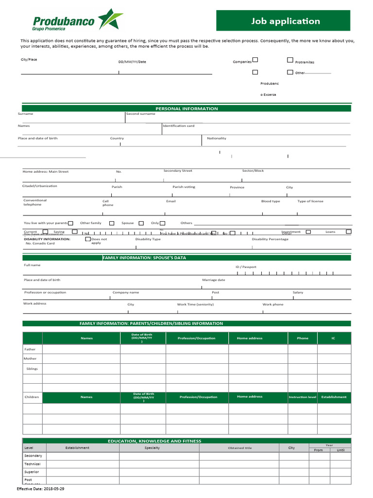 Produbanco Bank Job Application | PDF | Identity Document