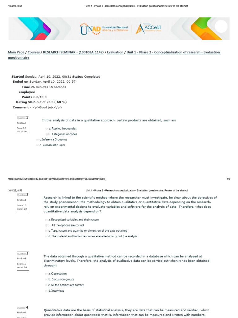 Unit 1 - Phase 2 - Conceptualization of The Research - Evaluation Questionnaire - Review of The ...