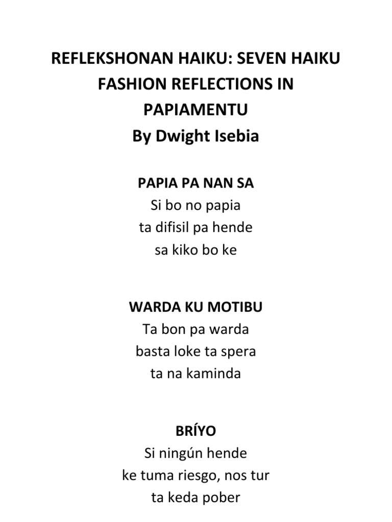 REFLEKSHONAN HAIKU: SEVEN HAIKU FASHION REFLECTIONS IN PAPIAMENTU by ...
