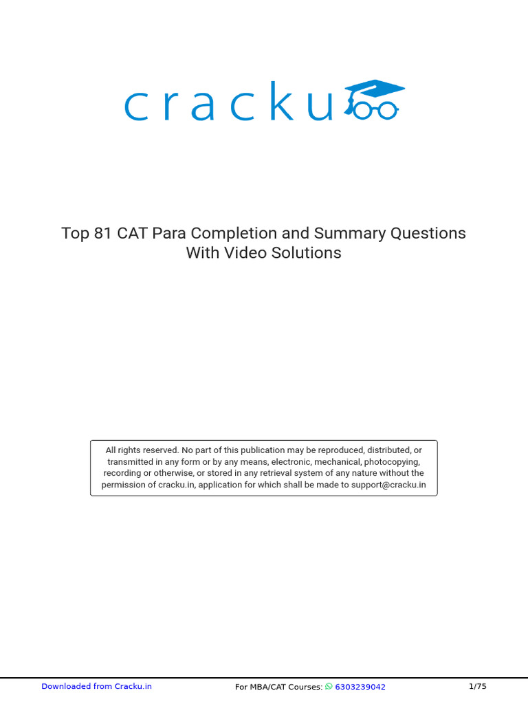 Top 81 CAT para Completion and Summary Questions With Video Solutions ... Top 81 CAT para Completion and Summary Questions With Video Solutions ...