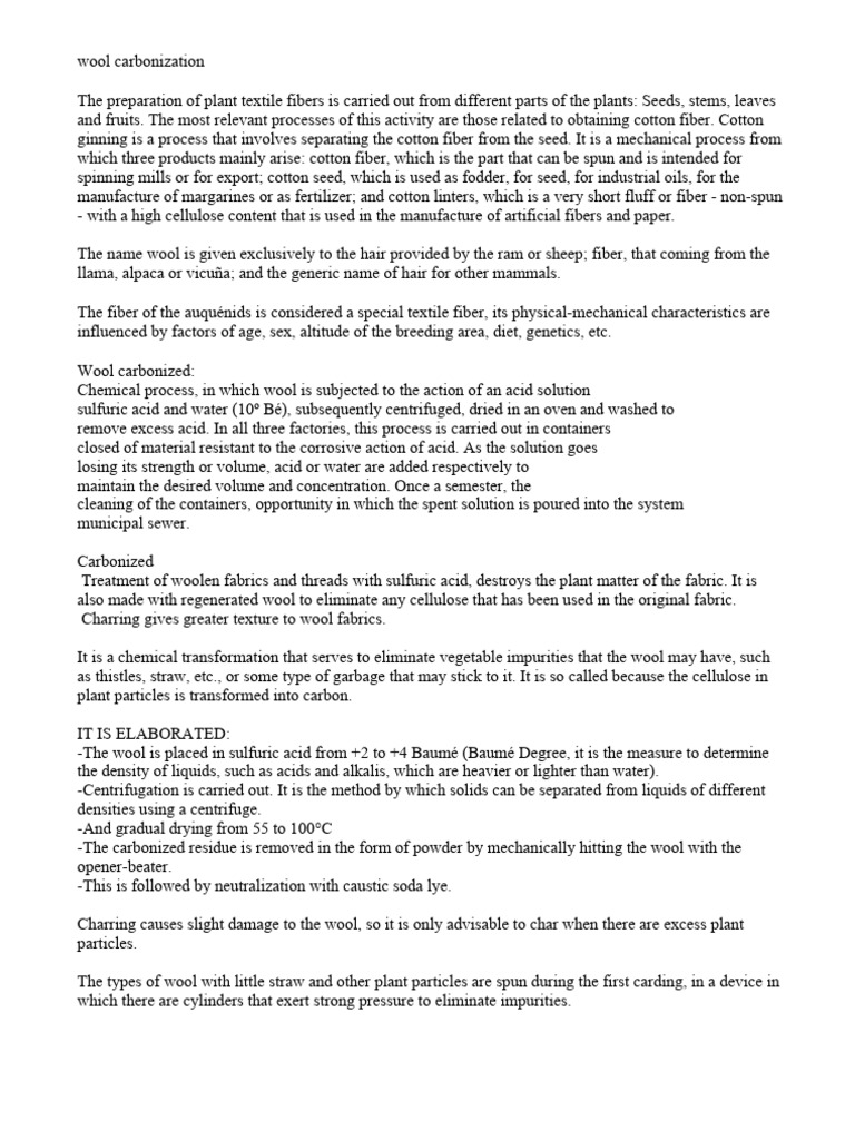 Wool Carbonization | PDF | Wool | Cotton