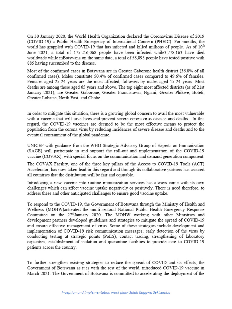 Inception and Implementation Work Plan | PDF