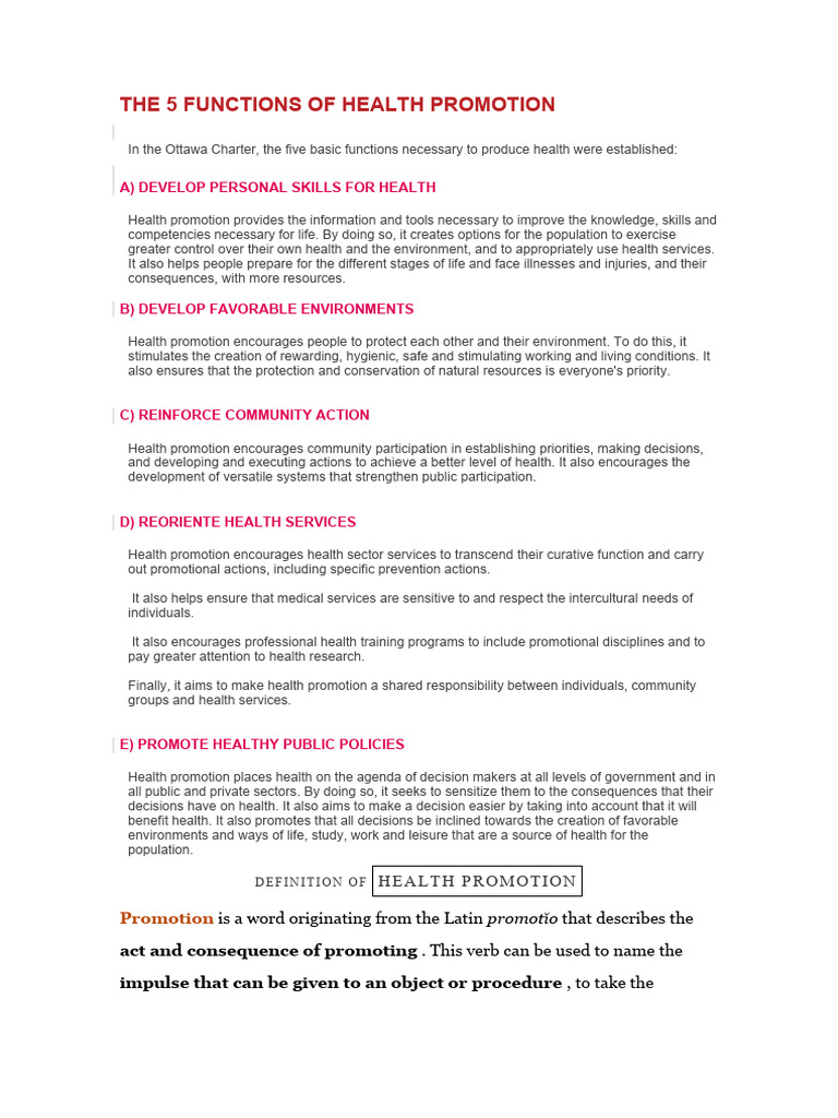 The 5 Functions of Health Promotion | PDF | Health Promotion ...