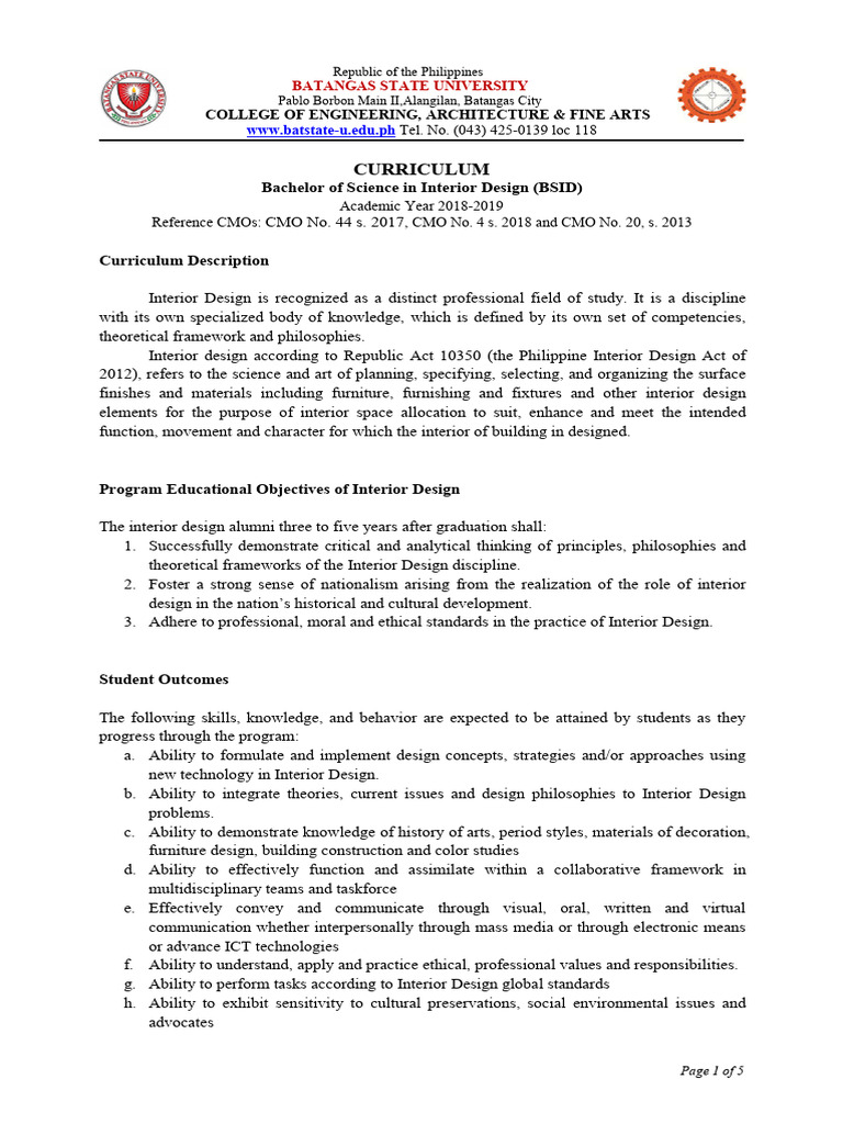 BS in Interior Design Curriculum 2018-2019 | PDF | Design | Theory