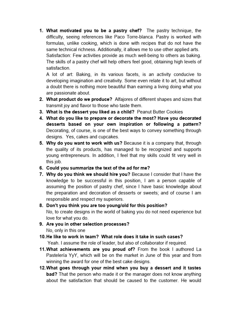 Interview With A Pastry Chef | PDF | Desserts | Baking