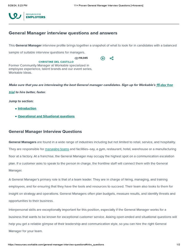 General Manager Interview Guide | PDF | Leadership | Organizational Behavior