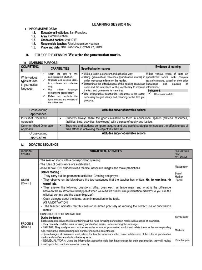 1 Session Punctuation Marks | PDF | Reading Comprehension | Punctuation