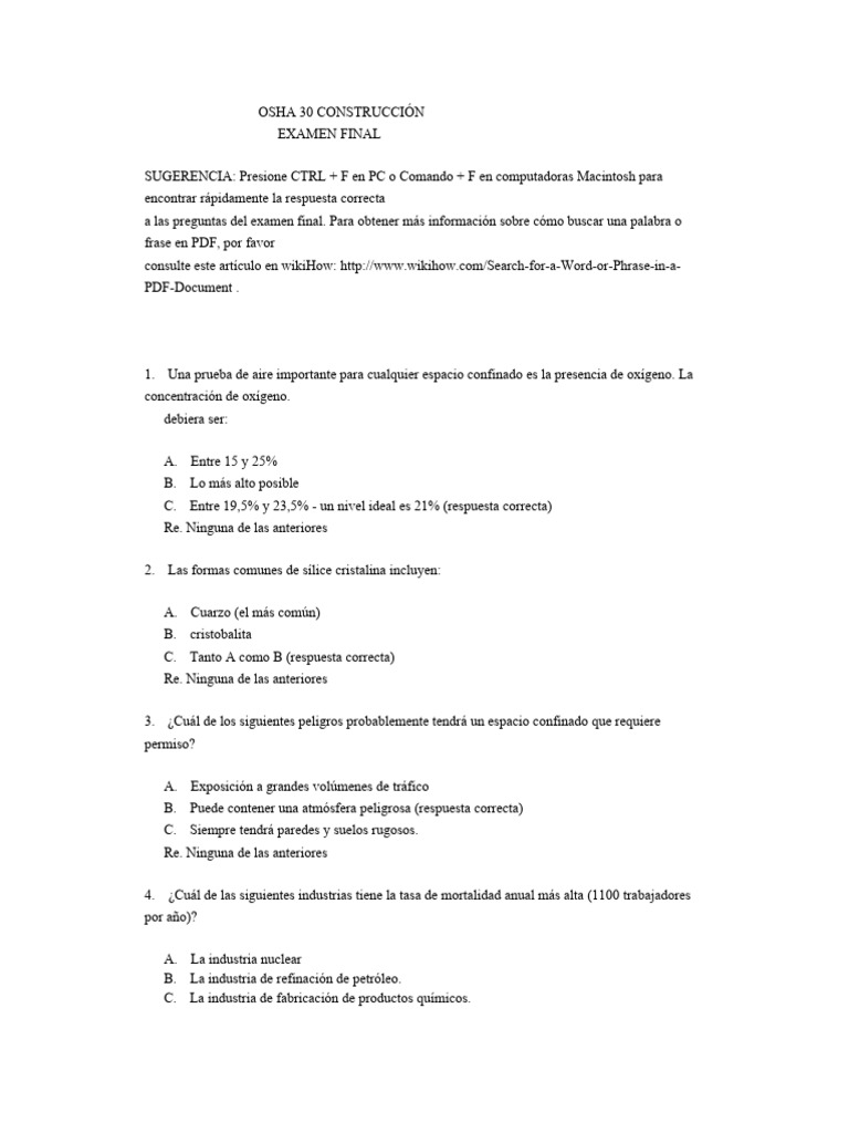 OSHA 30 Construcción - Examen Final - V 2.0 SelfMade | Descargar gratis ...