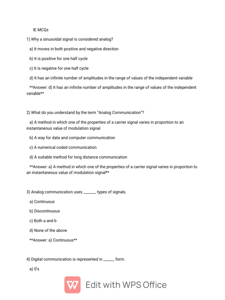 IE MCQS-WPS Office | PDF | Modulation | Frequency Modulation
