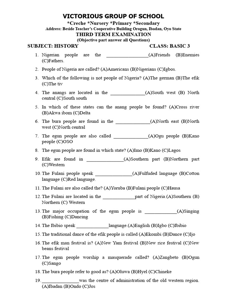Basic 3 History Examination | PDF | Nigeria | Input/Output