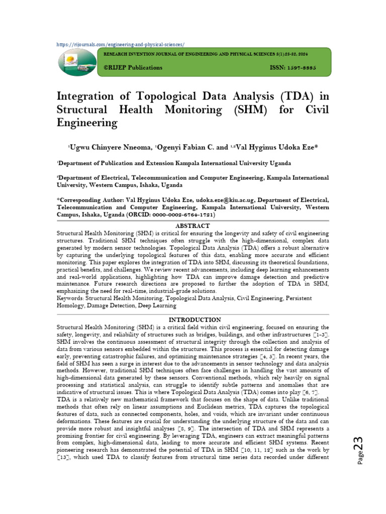 Integration of Topological Data Analysis (TDA) in Structural Health Monitoring (SHM) For Civil ...