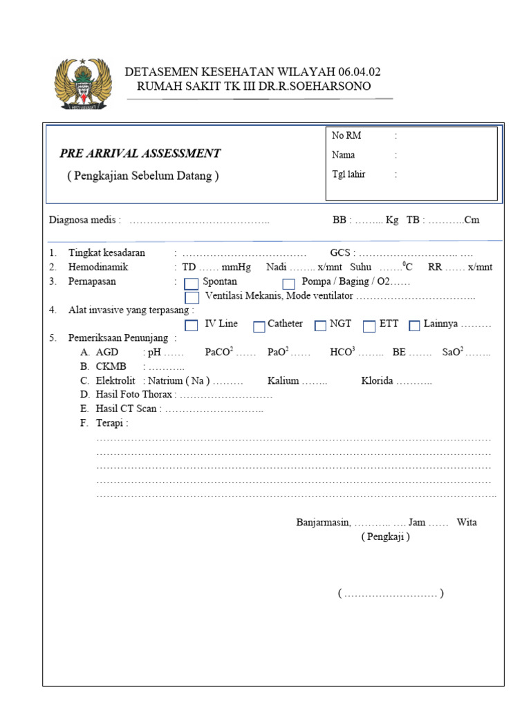 Blangko Pre Arrival | PDF