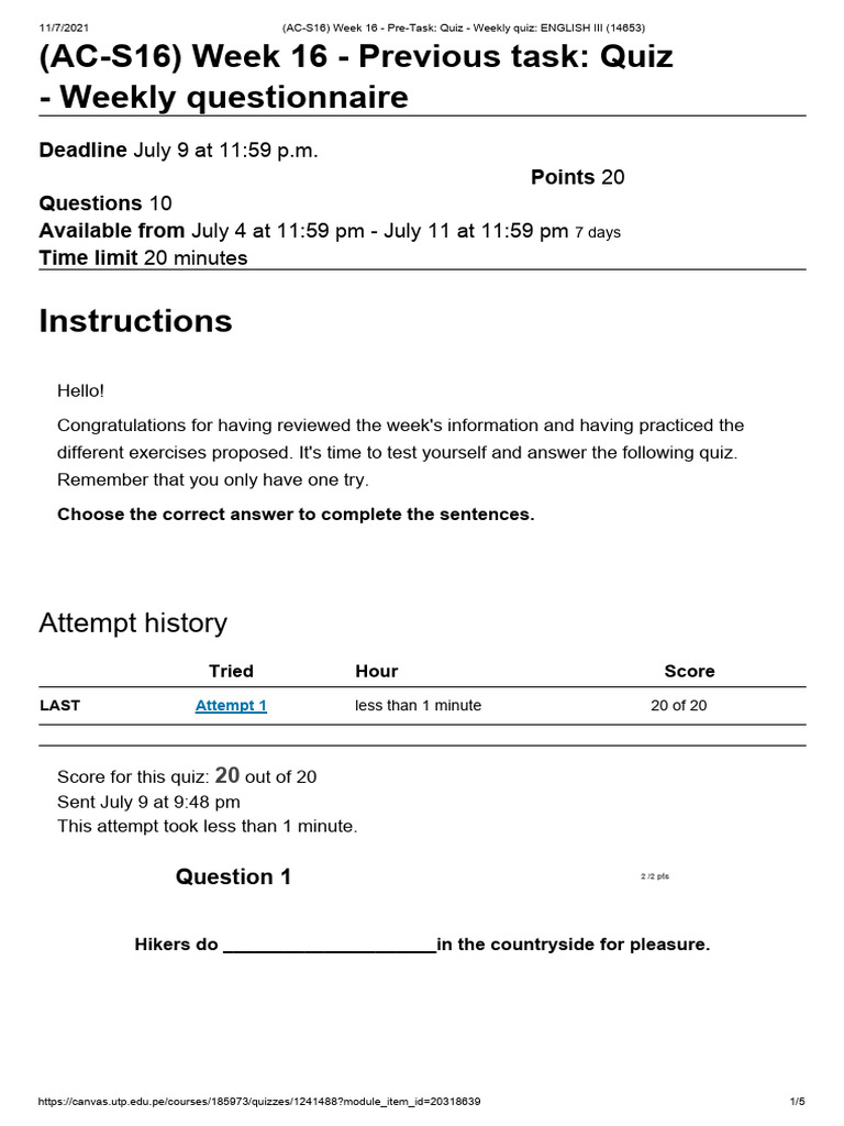 (AC-S16) Week 16 - Pre-Task - Quiz - Weekly Quiz - ENGLISH III (14653 ...