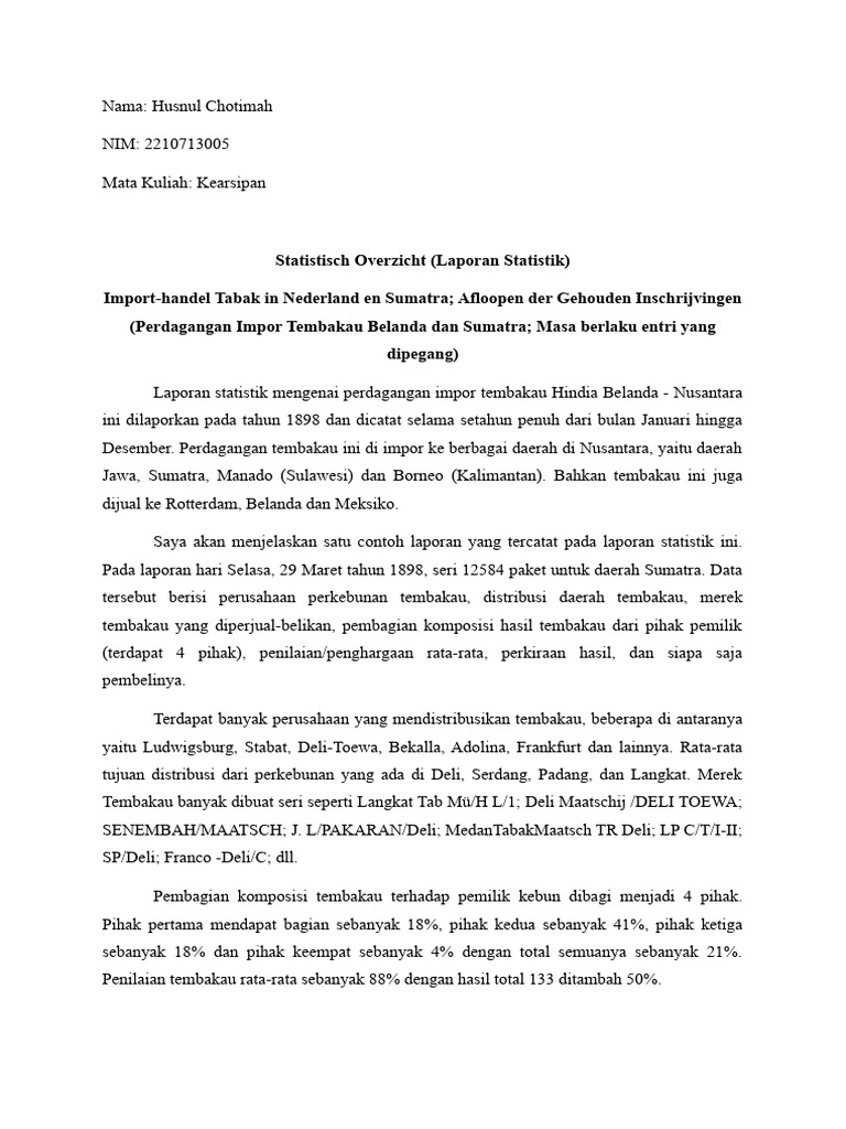 Husnul Chotimah - Indisch Verslag Laporan Bacaan | PDF