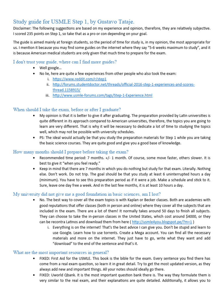 Study Guide For USMLE Step 1 | PDF | Medicine