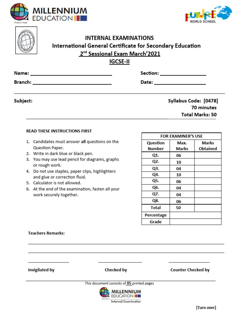Sessional Paper March Computer Science Ig2 | PDF | Student Assessment ...