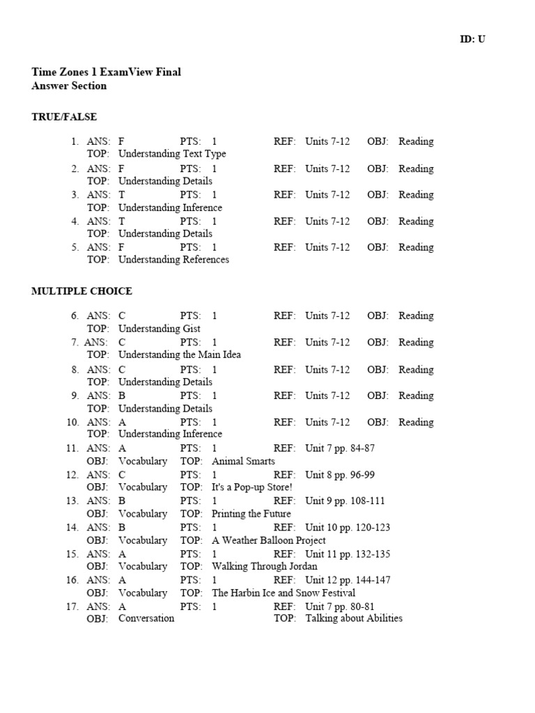 ExamView - TZ1 Final - Answer Key | PDF | Linguistics | Language Mechanics
