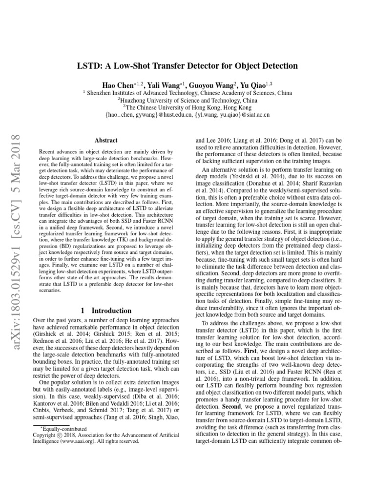 LSTD A Low-Shot Transfer Detector For Object Detection | PDF ...