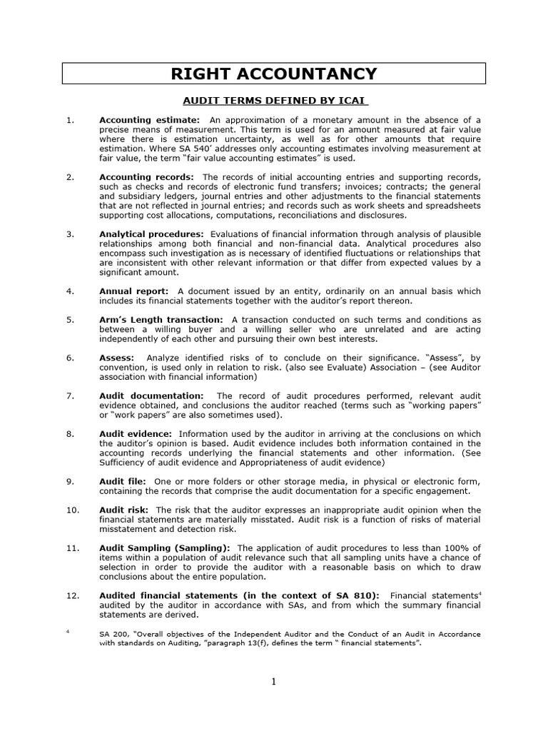 Right Accountancy - Audit Terms Defined by Icai | PDF | Audit | Financial Audit