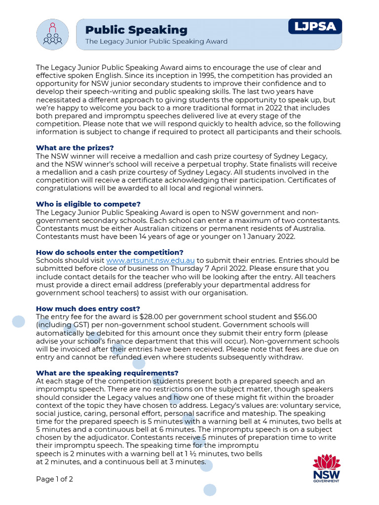 2022 Legacy Junior Public Speaking Award Information Guide | PDF ...