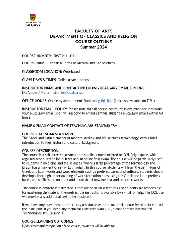 GRST 211 Course Outline PORTER Summer 2024 | PDF | Academic Dishonesty ...