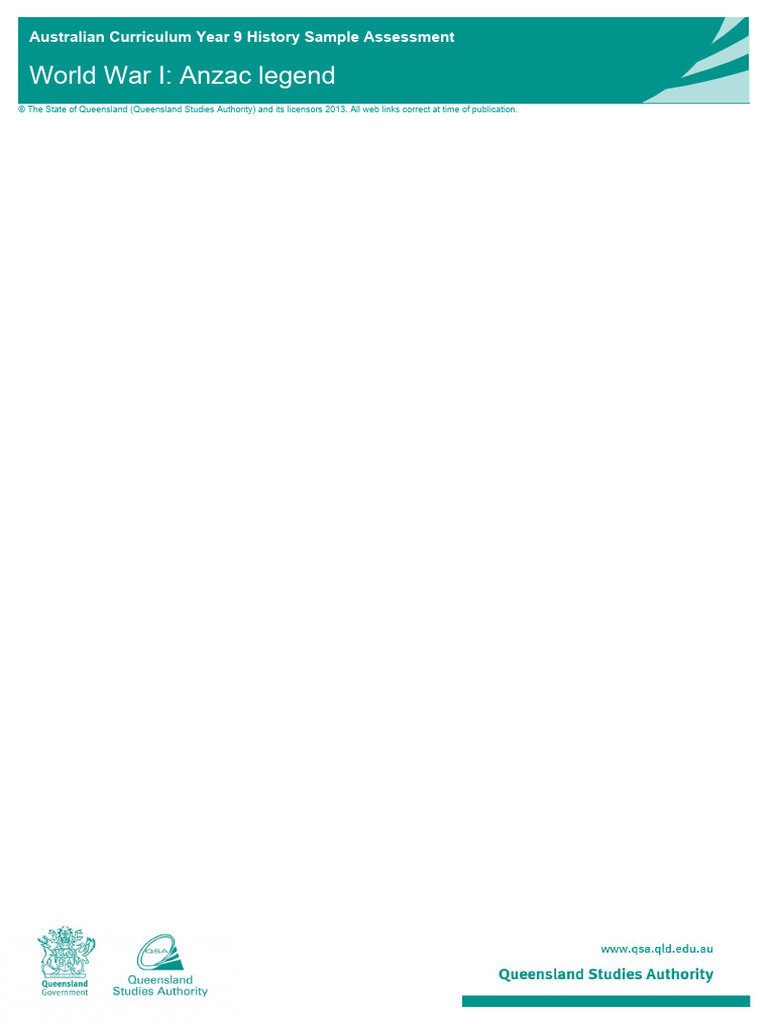 Year 9 History: Anzac Legend Assessment | PDF | Inquiry | Curriculum