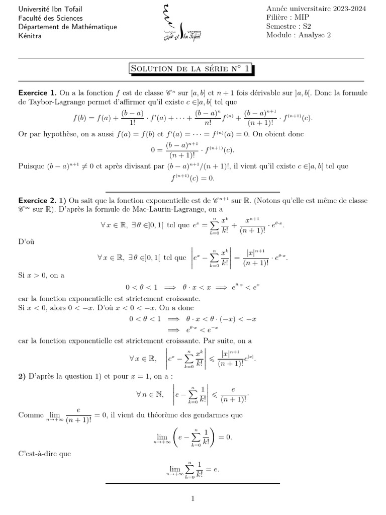 Corrig Serie1 | PDF | Asymptote | Mathématiques