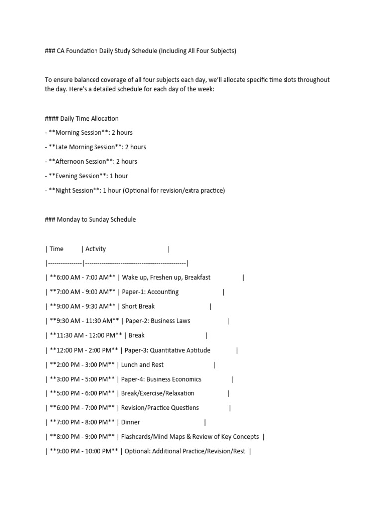 CA Foundation Study Schedule | PDF