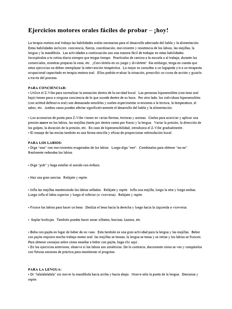 Ejercicios Motores Orales Fáciles de Probar | PDF | Boca