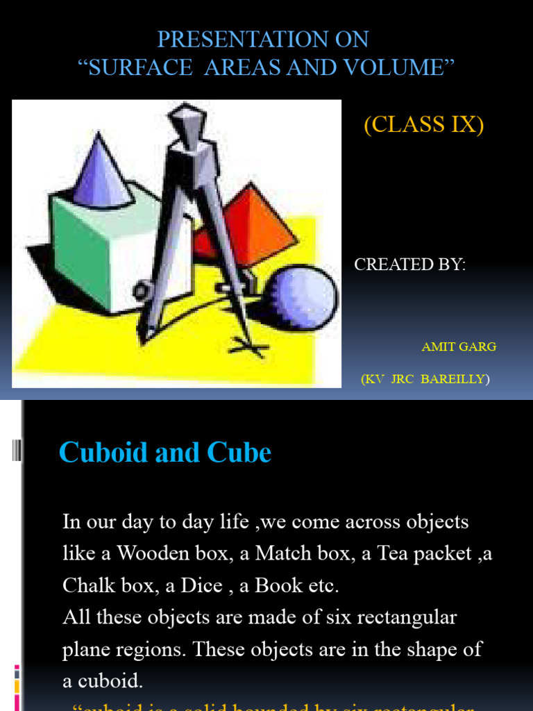 Class 9th Surface Area and Volume | PDF | Sphere | Area