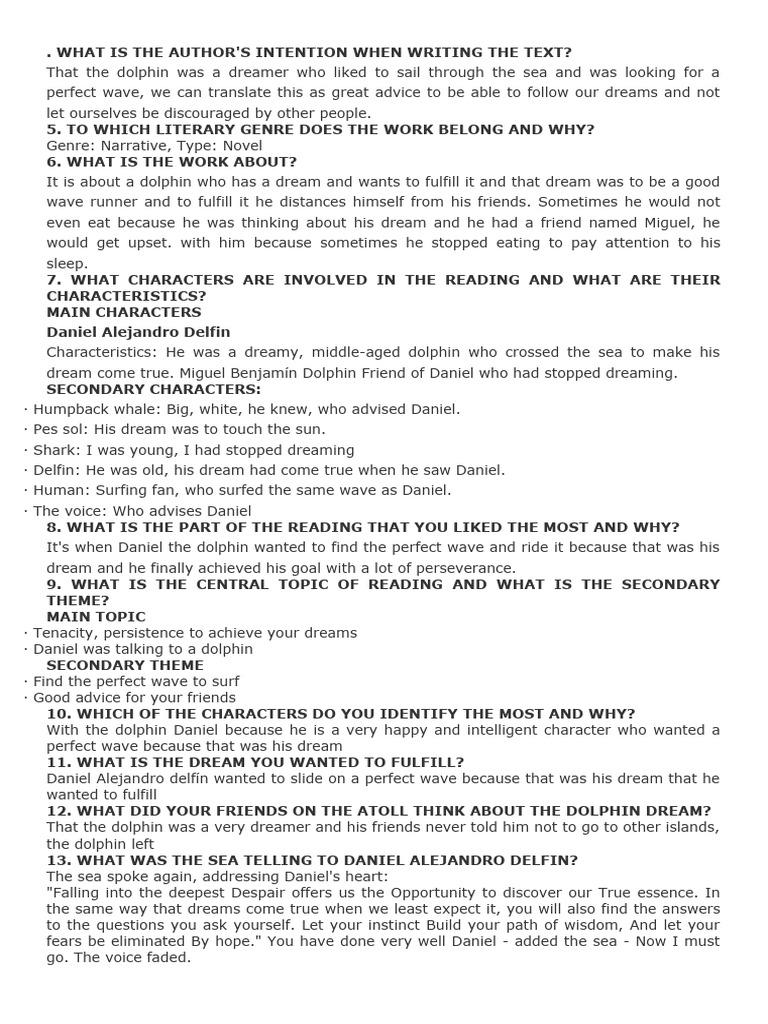 The Dolphin: Analysis and Reading Comprehension | PDF | Dream | Whales