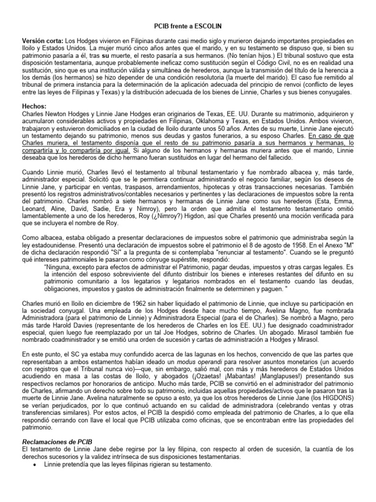 PCIB Frente A ESCOLIN | PDF | Herencia | Bienes (Ley)