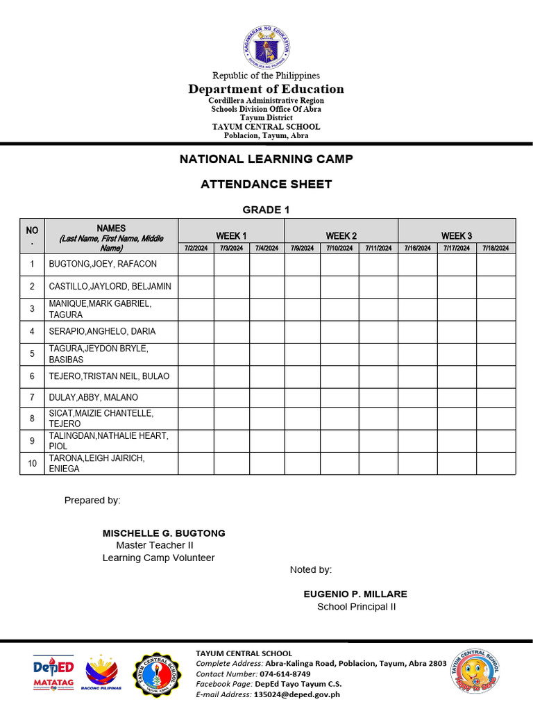 NLC Attendance Sheet | PDF