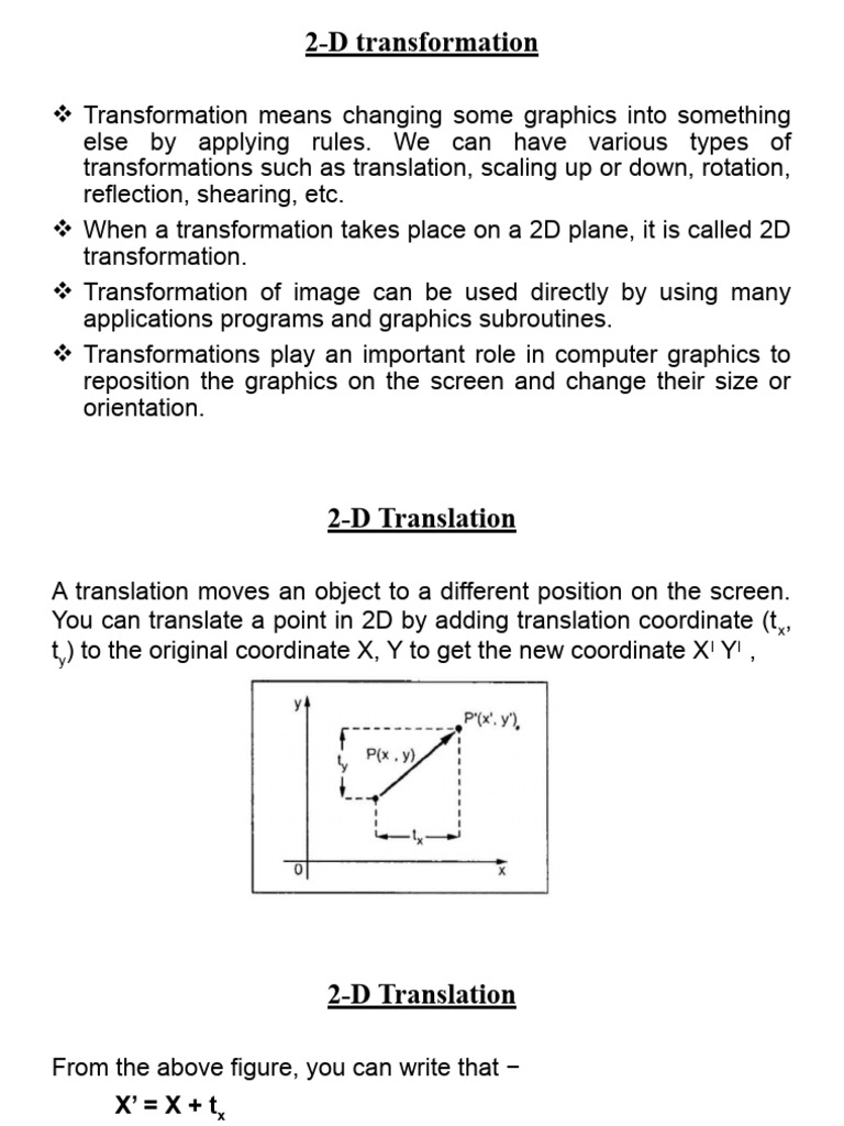 2d Transformation Pdf 2 D Computer Graphics Algebra