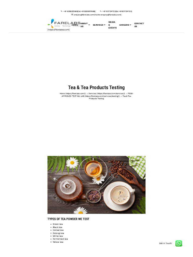 Tea and Tea Products Testing Lab - FARE LABS | PDF | Tea | Dietary Fiber